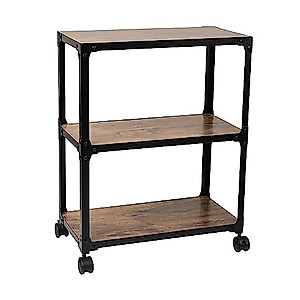 MIND READER Rolling Bar Cart [3 Tier] Kitchen Microwave Cart Island On Wheels, Coffee Station (Wood/Metal, Black/Brown)