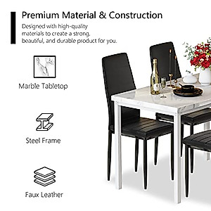 DKLGG 5 Piece Dining Table Set, Dining Table Set for 4, Kitchen Table and Chairs for 4 Breakfast Table Set for 4 Faux Marble Dining Room Table Set with PU Leather Upholstered Chairs for Small Spaces