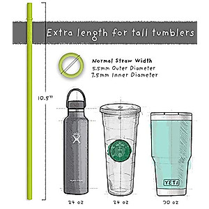 Long Silicone Straws With Stoppers for Tumblers - Slender Silicon Rubber Reusable Drinking Straws for Simple Modern, Starbucks, Yeti, rTic, Acrylic 24 30 40 oz Tumbler Cups - Flexible BPA Free