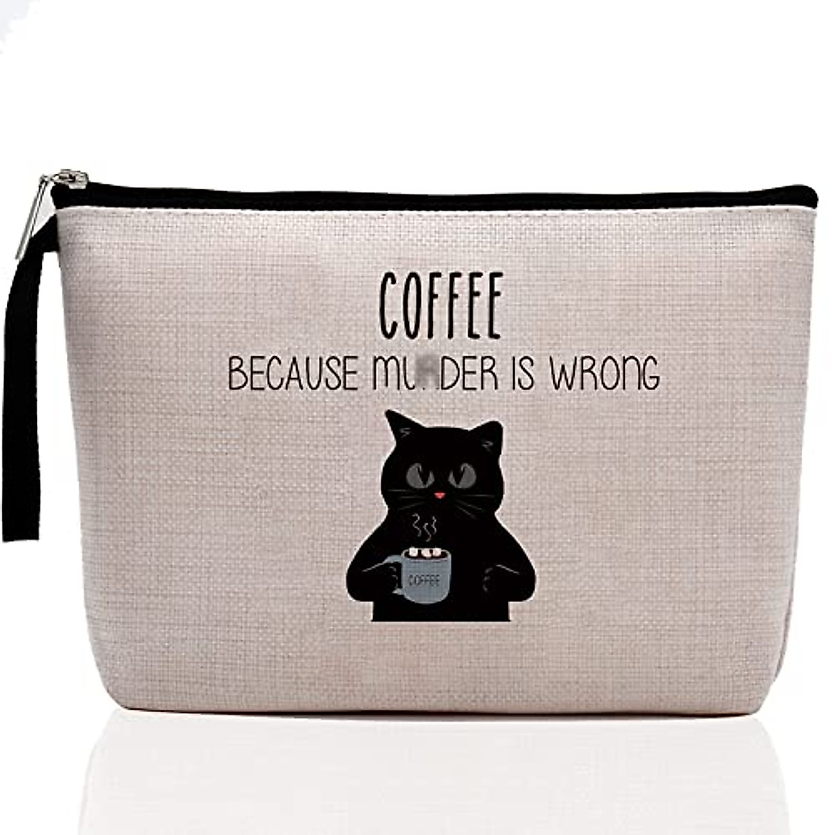 Coffee Lovers Gifts for Her, Funny Coffeemaker Coffee Lover Gift Idea Barista Makeup Bag, Mother’s Day Christmas Birthdays Graduation Gifts for Coffee Women, Black Cat Gift Because M is Wrong