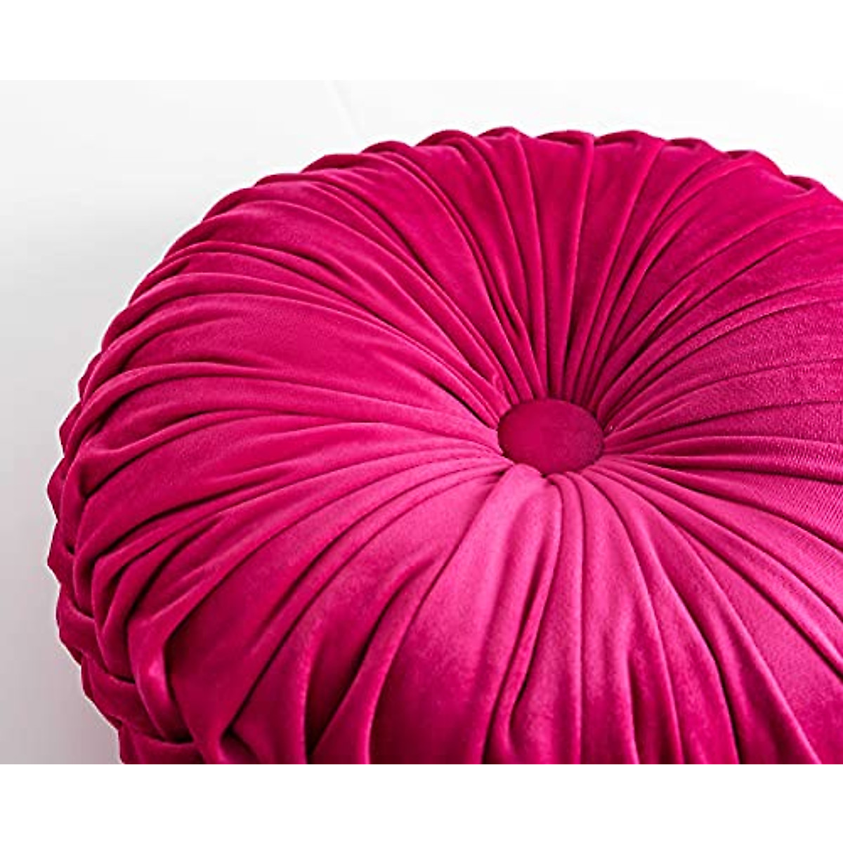 Cassiel Home 14.5” Velvet Round Pinktuck Pillow Hot Pink Spring and Summer Home Decor Handcraft Pleated Round Pillow Decorative Wedding Decoration Farmhouse Boho Accent Throw Pillow for Couch Bed Sofa