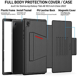 Wgdttve Case for Samsung Galaxy Tab A8 Case 10.5" 2022 (SM-X200/SM-X205/SM-X207), Shockproof Leather Case with Auto Sleep/Wake Smart Cover Multi-Angle Magnetic Stand, S Pen Holder & Card Slot, Black