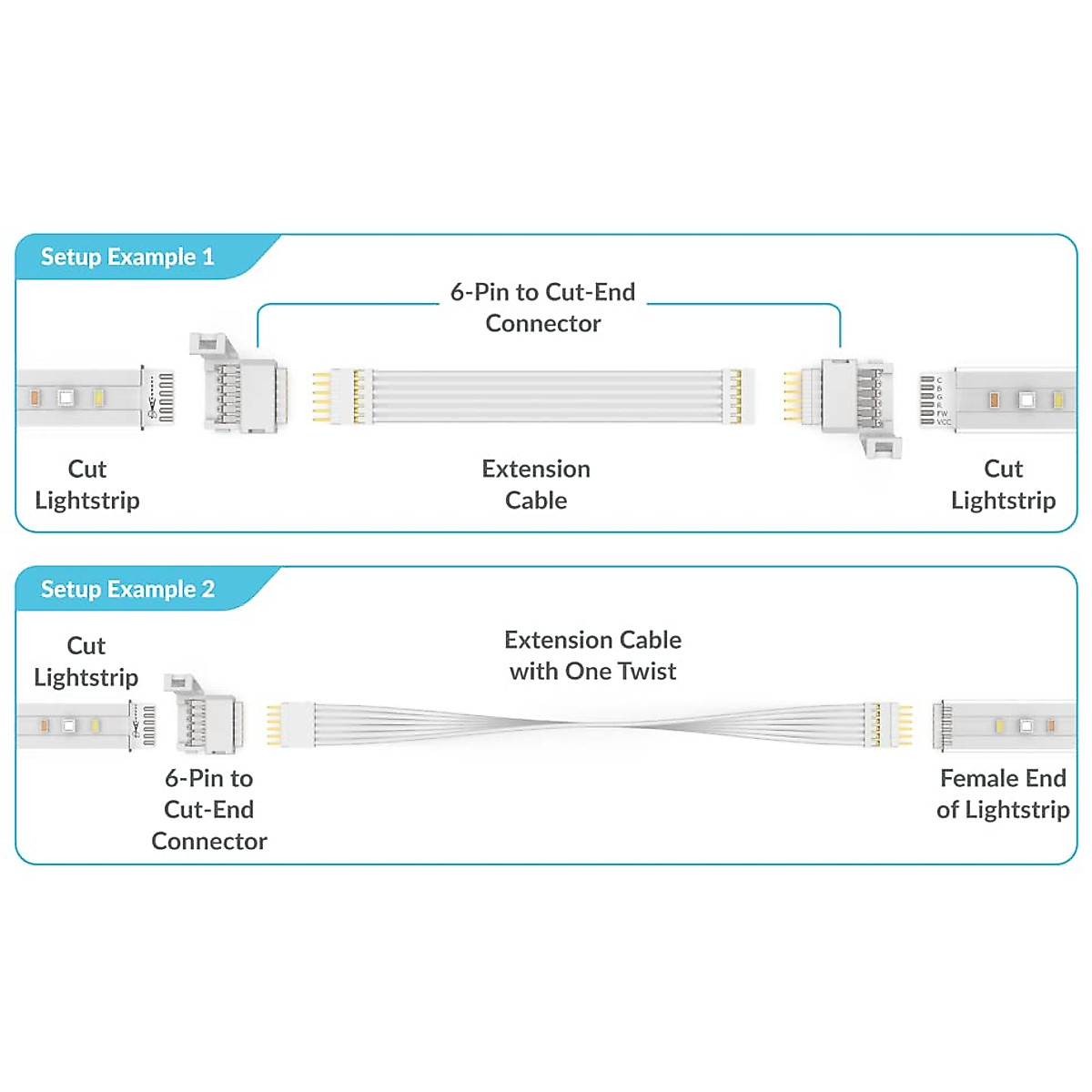 Litcessory 6-Pin to Cut-End Connector for Philips Hue Lightstrip Plus (4 Pack, White - Standard 6-PIN V3)