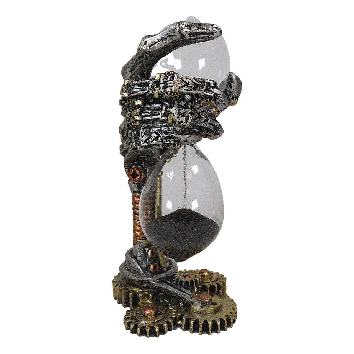 Ebros Gift Chronos Eternity Time Warp Machine Steampunk Robotic Cyborg Hand Gearwork Clockwork Sand Timer with Black Sands Figurine Victorian Industrial Sci Fi Sandtimer Accent Decor
