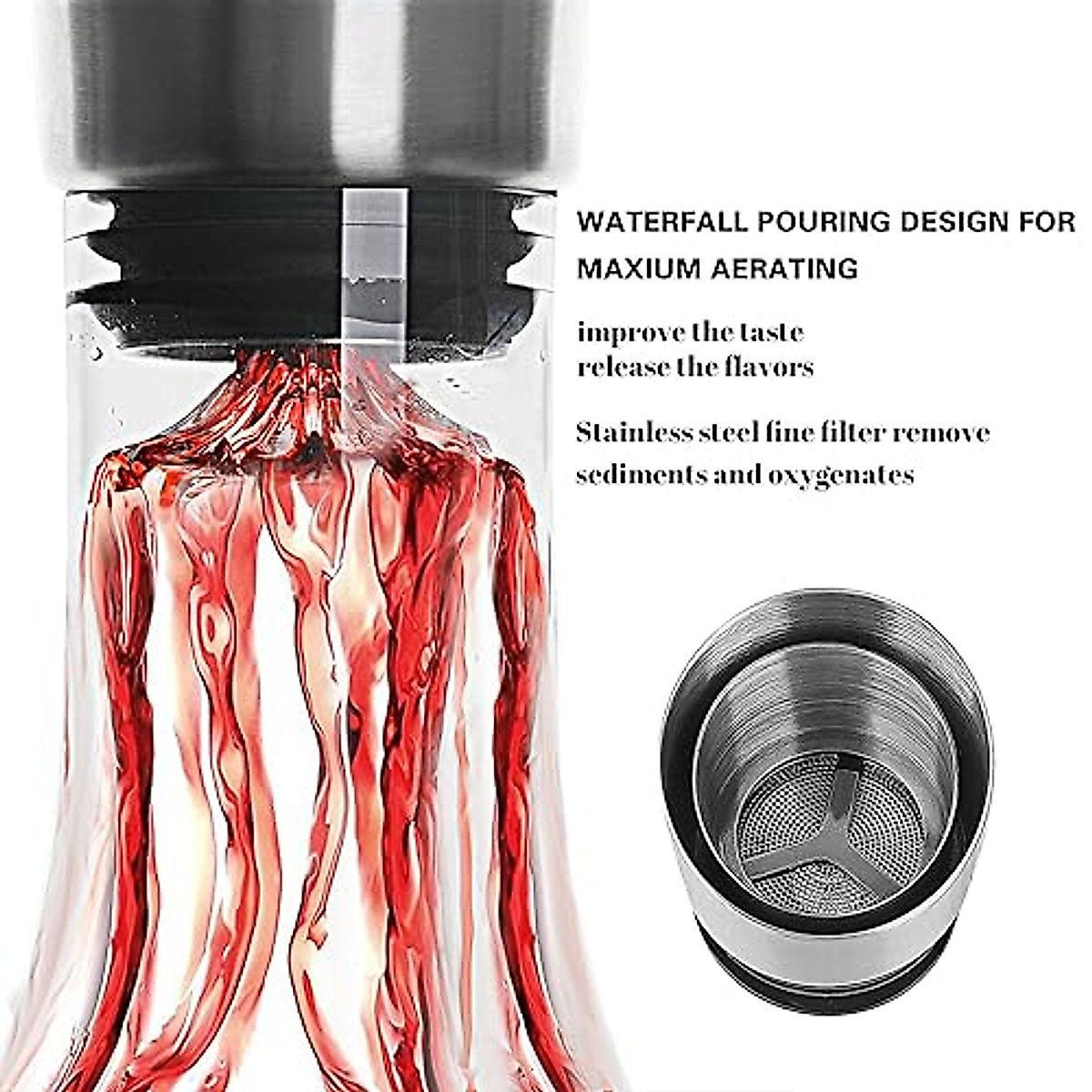 Wine Decanter, Built-in Aerator Pourer, Wine Carafe Red Wine Decanter,100% Lead-free Crystal Glass Wine Aerator, Wine Decanter with Cork Stopper, Wine Gift, Wine Accessories, 50 oz Capacity
