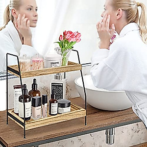 Countertop Coffee Station Organizer, Wood Coffee Bar Accessories Organizer for Coffee Bar Decor, Coffee K Cup Pods Holder Condiment Organizer, 2 Tier Countertop Organizer Shelf for Bathroom Kitchen