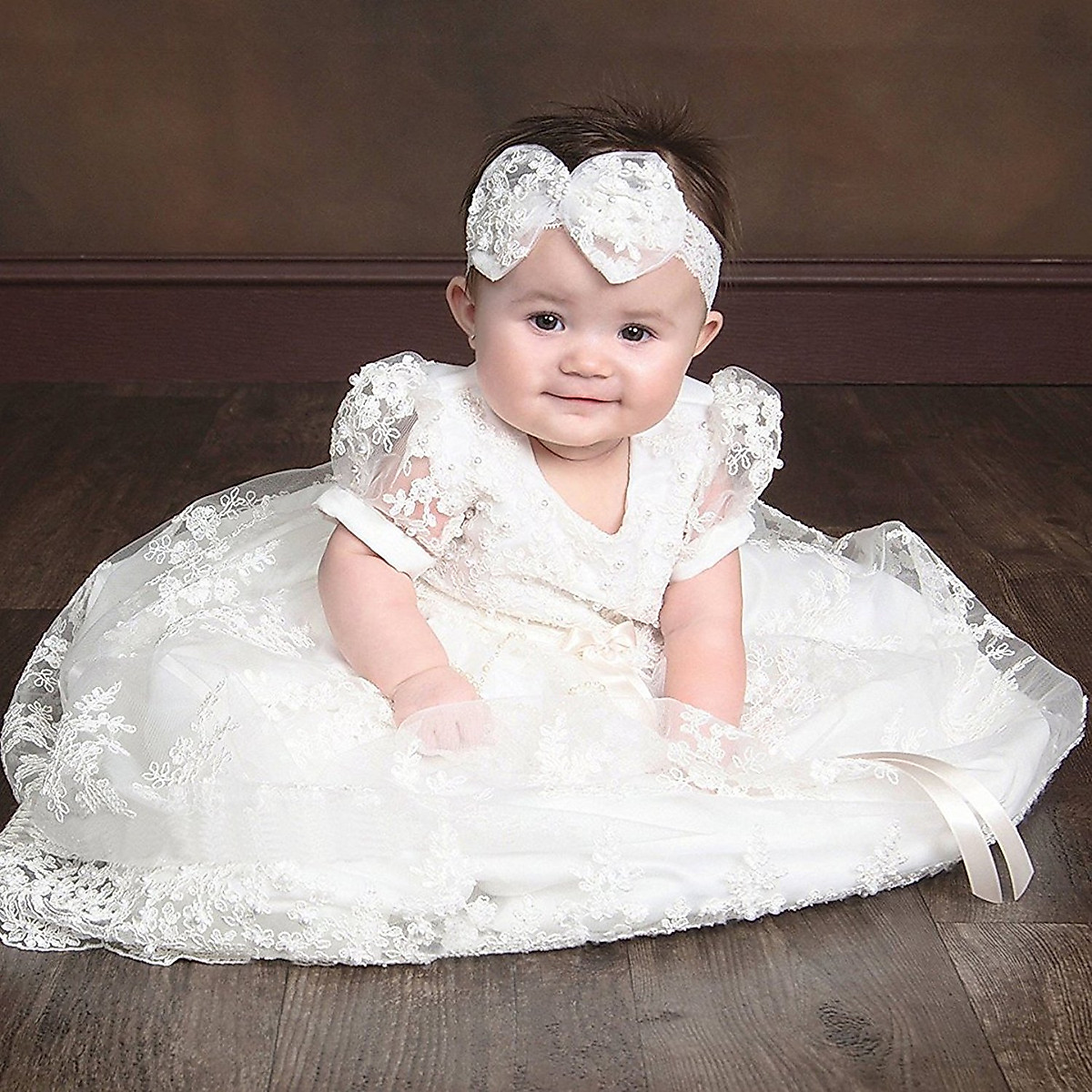 Christening Gown Baby Girl Lace Toddler Dedication Dress for Age 6 Months