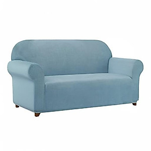 SUBRTEX Stretch Sofa Cover Set 1 Piece Sofa Slipvover with A Gift Cushion Cover for 2 Cushion Couch Loveseat(Steel Blue,Loveseat)