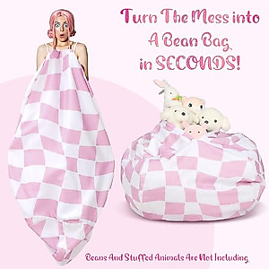 VitalCozy Bean Bag Chair for Teens (No Filler) Stuffed Animal Storage Bean Bag Chair Cover Polyester Stuffable Bean Bag Chair Cover for Kids Plush Toys Clothes Home Supplies, Pink