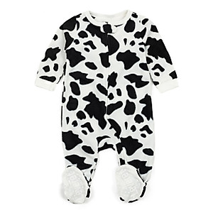 Leveret Boys Girls Kids Footed Fleece Pajama Cow Black 12-18 Month