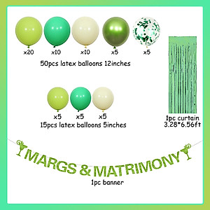 Balterever Margs and Matrimony Bachelorette Decorations Green with Margs and Matrimony Banner Green Rain Curtain the Bride Sash Margarita Bachelorette Party Decorations for Wedding Bridal Shower Party