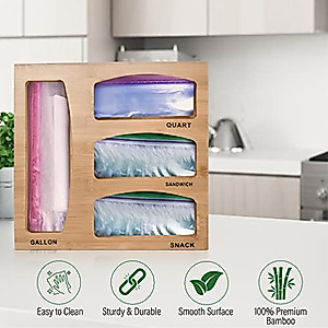 Bamboo Bag Organizer for Drawer and Wall , Sandwich Bag Organizer Bundled with Baggie Holder , 4 Slots Food Storage Bag Holder , Baggie Organizer Set , Natural Bag Storage Organizer with Black Labels