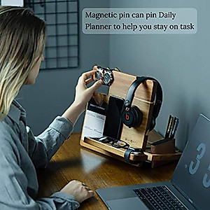 WUTCRFT - Wood Docking Station/Nightstand Organizer with Headphone Stand, Smart Watch Charging Slot, Photo Holder, and Accessory Holder, Perfect for Desk Organizer/Gifts for Men (Dark)