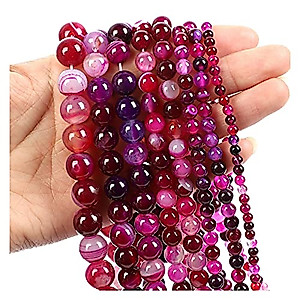 NHBT YU Natural Stone Beads Rose Red Striped Agate Loose Beads for Jewelry Making Needlework DIY Bracelet Strand 4-12 MM T923 (Color : H7356, Item Diameter : 8mm About 48 pcs)
