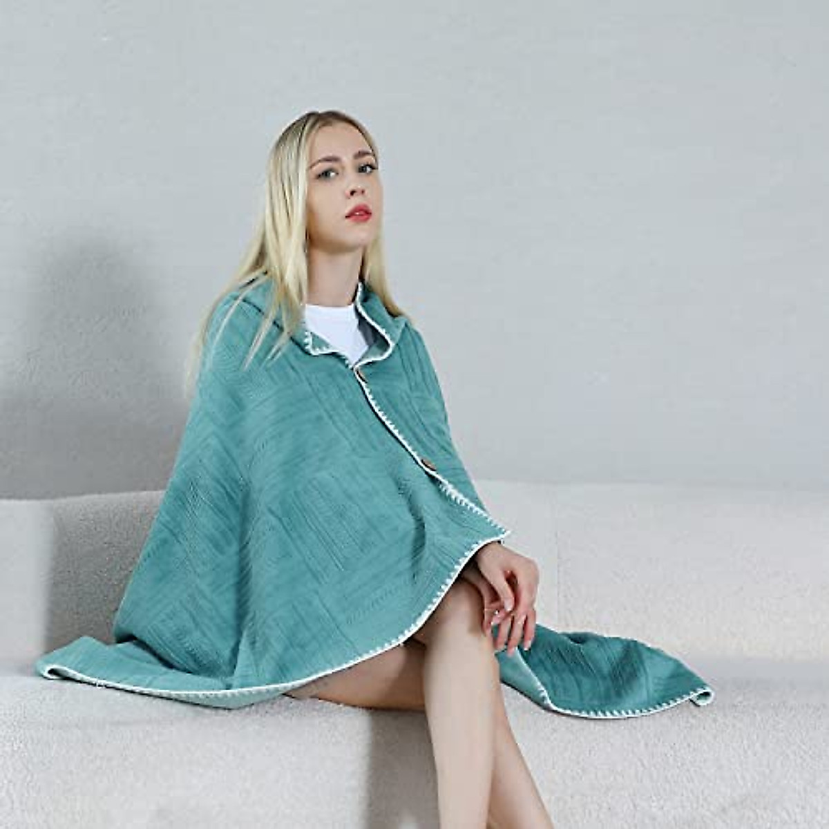 Wearable Blanket, Comfy Blanket Transformable into Ponchos, Capes with Buttons, Plush Sleeveless Blankets for Adults 40 * 60” (Green)