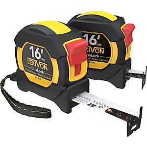 LEXIVON [2-Pack] 16Ft/5m DuaLock Tape Measure | 1-Inch Wide Blade with Nylon Coating, Matt Finish White & Yellow Dual Sided Rule Print | Ft/Inch/Fractions/Metric (LX-208)