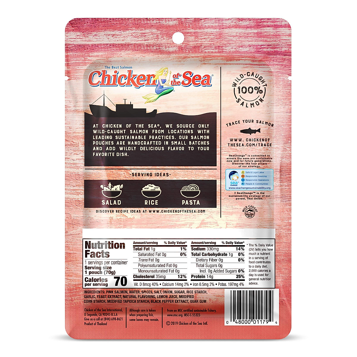 Chicken of the Sea Pink Salmon with Cracked Pepper, Wild-Caught, Skinless & Boneless, 2.5-Ounce Packets (Pack of 12)