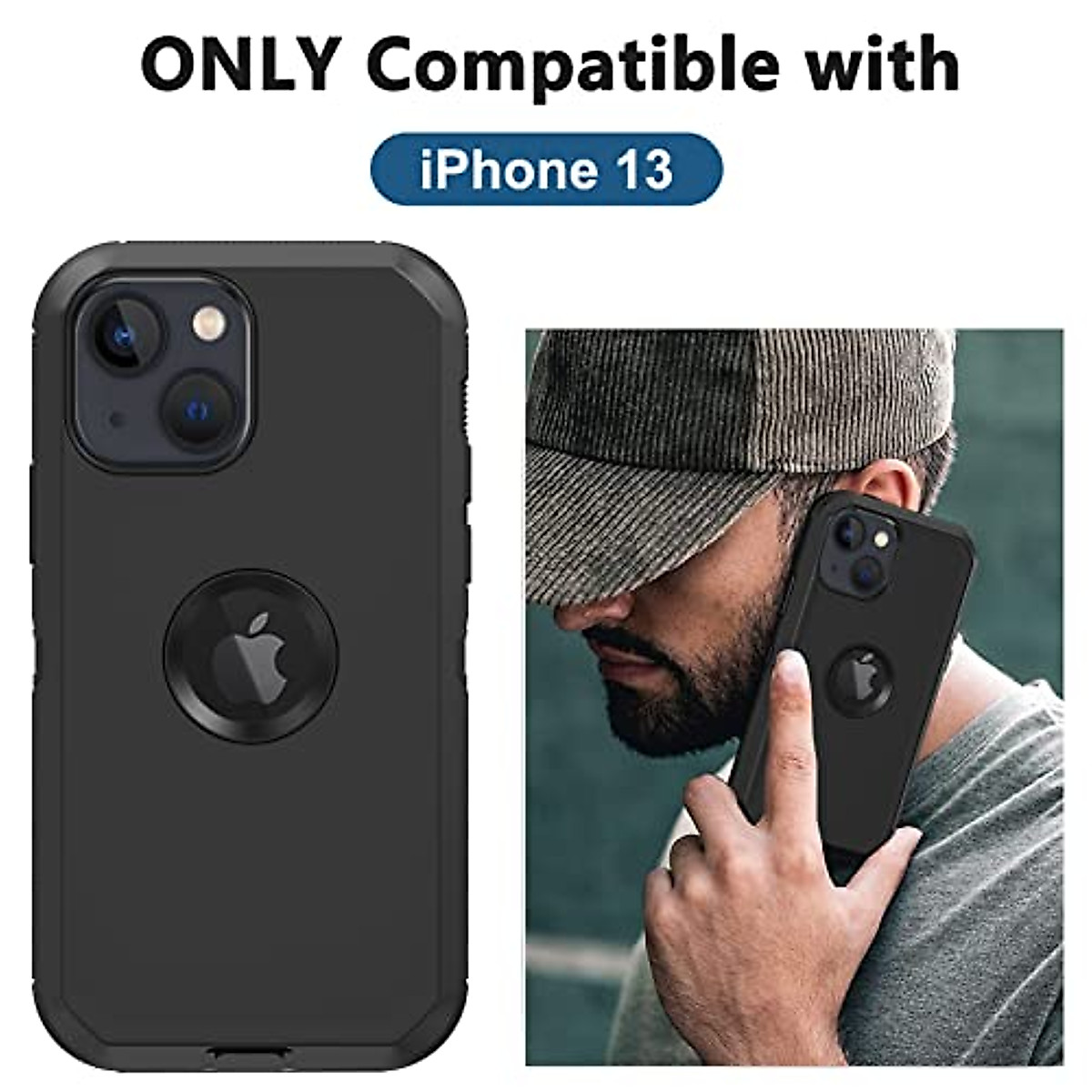 Aimoll-88 for iPhone 13 Case, iPhone 14 Case,with Built in Screen Protector Heavy Duty Drop Protective Phone Case, Military Grade Full Body Shockproof Dust Proof Cover for Apple iPhone 13 (Black II)
