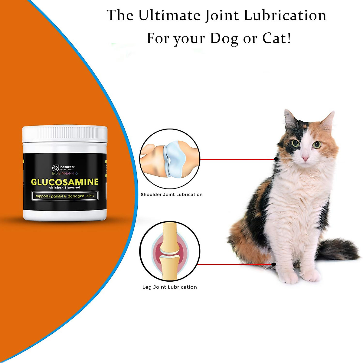 Nature's Pure Edge Original Extra Strength Glucosamine Dog and Cat Supplement Flavored with Real Chicken. Treats Painful and Damaged Joints. 170 gram Jar.