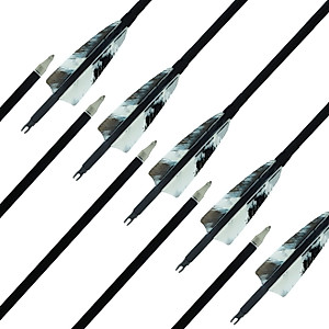 28Inch Carbon Arrow Archery Spine 500 4" Natural Turkey feather Competition Practice Target Shooting Hunting Arrows With Removable Tips For Recurve Long Traditional Bow And Compound Bow Pack of 12Pcs