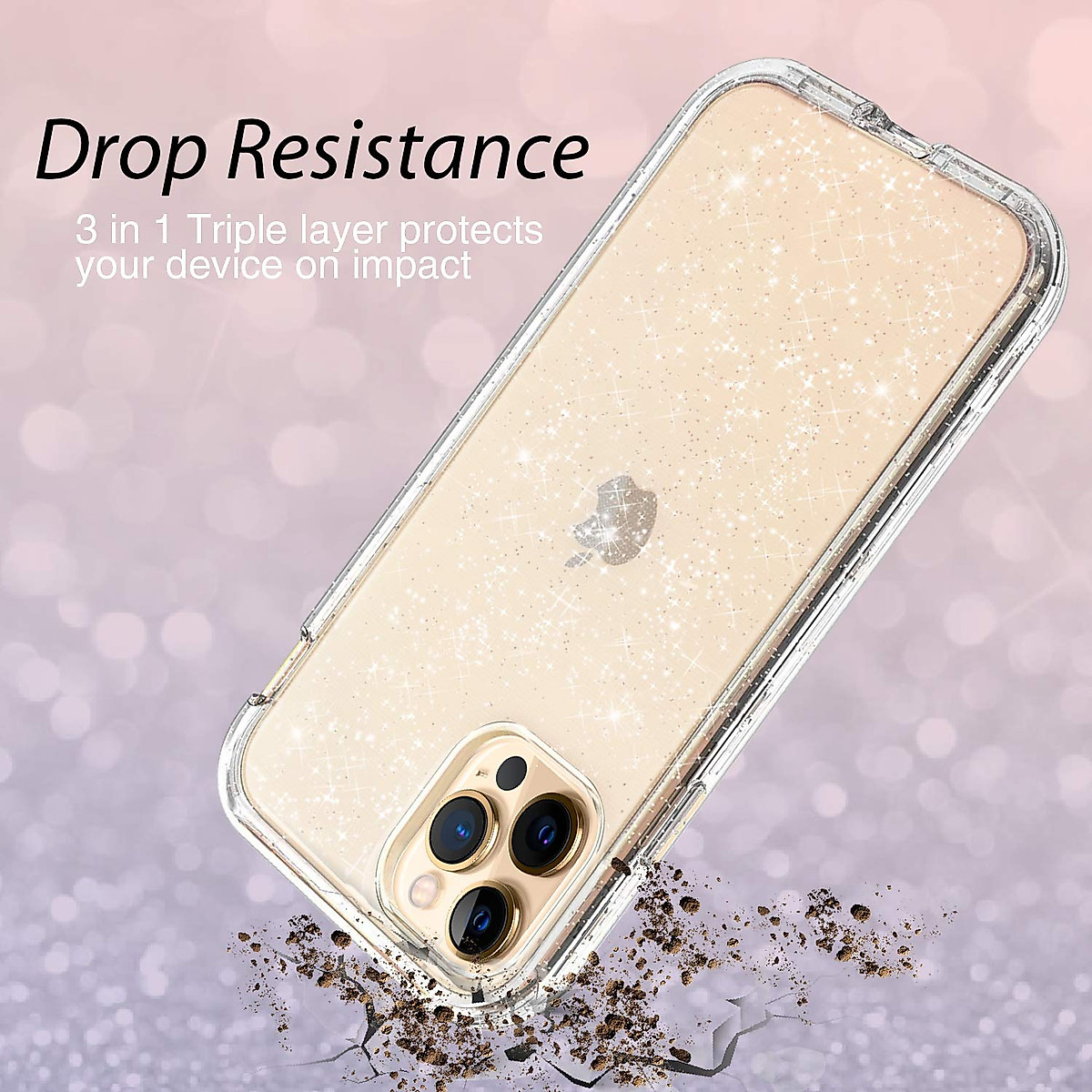 Coolwee Crystal Glitter Full Protective Case Compatible with iPhone 12 Pro Max Heavy Duty Protection Hybrid 3 in 1 Rugged Shockproof Women Girls Transparent Shiny Clear Bling Sparkle
