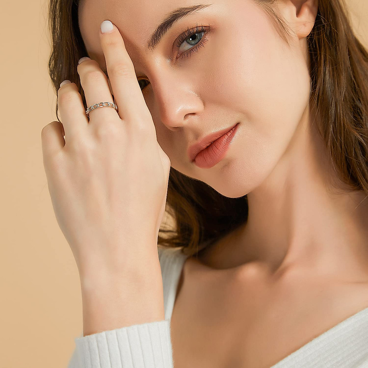 Mameloly 3.8mm 925 Sterling Silver Wedding Bands for Women Minimalist Stackable Open Chain Link Engagement Rings Size 8