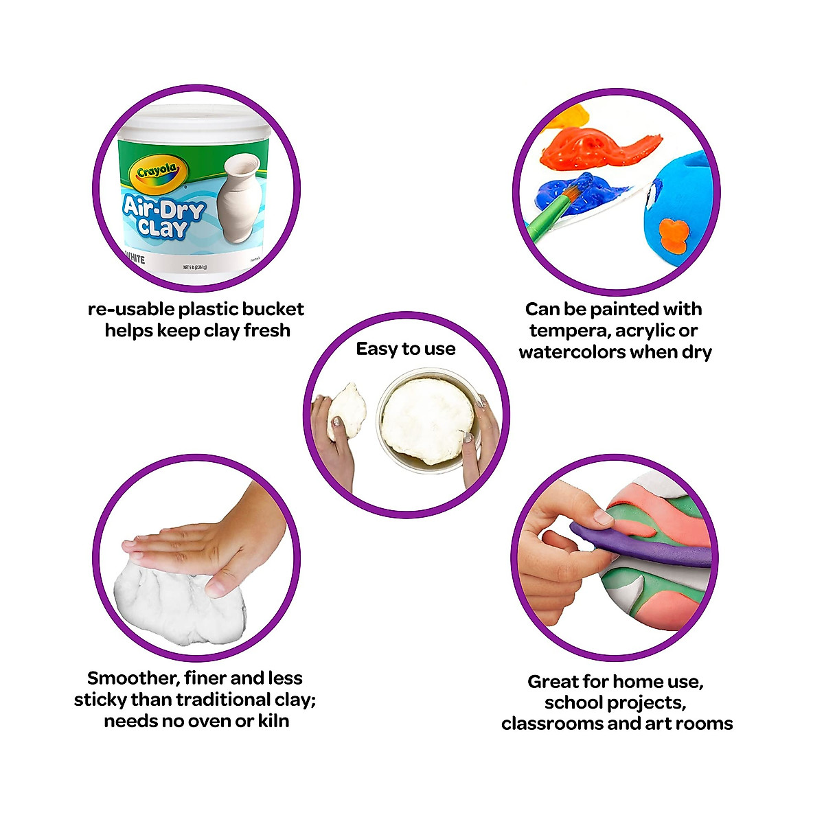 Crayola Air Dry Clay Bucket, No Bake Clay for Kids, Modeling Clay Alternative, 5 lb Resealable Bucket, White