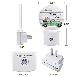 Night Light Plug into Wall, LED Nightlights Easter Green Truck with Bunny Eggs Wooden Board Texture Small Nightlight Auto Dusk-to-Dawn Sensor Lamp LED Night Lights for Kid's Bedroom, Bathroom