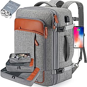 Carry on Backpack, Extra Large 40L Flight Approved Travel Backpack for Men & Women,Expandable Large Suitcase Backpacks With 4 Packing Cubes,Water Resistant Luggage Daypack Business Weekender Bag,Grey