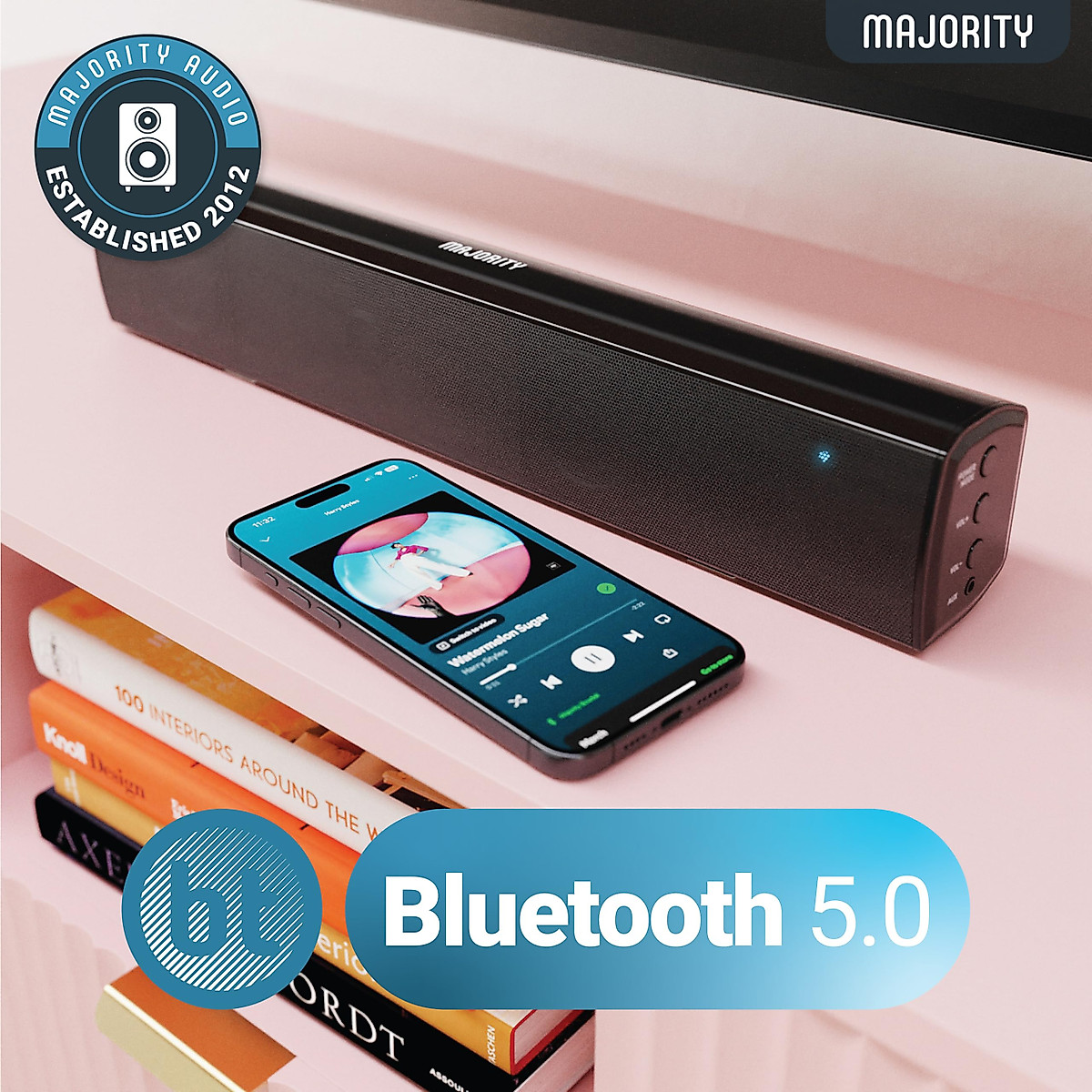 Majority Bowfell Small Sound Bar for TV with Bluetooth, RCA, USB, Opt, AUX Connection, Mini Sound/Audio System for TV Speakers/Home Theater, Gaming, Projectors, 50 watt, 15 inch