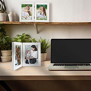 Golden State Art, 5x7 Double Picture Frame Vertical Hinged Photo Frame 2 Opening Folding Family Frames Collage, with Real Glass (5x7, White, 1-Pack)