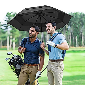 Lejorain Large Compact Golf Umbrella - 54inch Oversized Auto Open Close Folding Golf Umbrella Travel 210T Dupont Teflon Coated Vented Windproof Double Canopy for Women Men