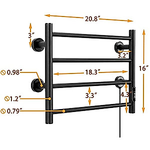 Towel Warmer 4 Bars Wall Mounted Heated Towel Racks for Bathroom Plug-In/Hardwired, Stainless Steel Hot Towel Rack With Timer Matte Black……