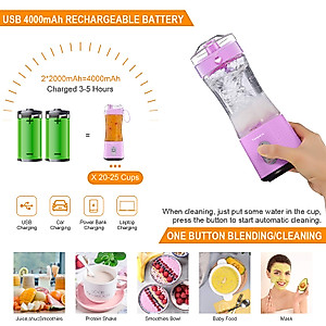 Portable Blender Personal USB Rechargeable Juice Cup for Smoothie and Protein Shakes Mini Handheld Fruit Mixer 13Oz Bottle for Travel Gym Home Office Sports Outdoors Chic Pink