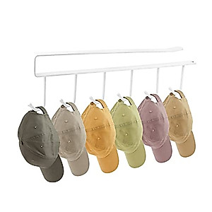 Resdenio Hat Rack for Baseball Caps Hat Organizer Holder for Hanger with 6 Hat Hooks, Stainless Steel Hat Hanger Storage Cap Organizer for Closet, Dormitory, Bedroom,Office (White)