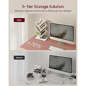 VASAGLE Tree Bookshelf, 5-Tier Bookcase, Small Bookshelf, Space-Saving Corner Shelf, Book Tree, Holds Books, CDs, Games, for Bedroom, Living Room, Home Office, Cloud White ULBC183T14