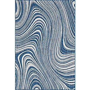 Unique Loom Outdoor Modern Collection Area Rug - Pool (6' 1" x 9' Rectangle, Blue/ Ivory)