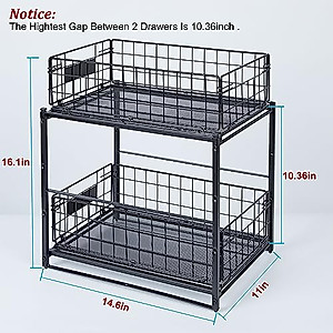 Upgraded Under Sink Organizers and Storage, Pull Out Under Bathroom Cabinet Organizer with A Extra Multiple Functional Basket, Sliding Out Closet Organizer Basket, Height Between 2 Drawers: 10.36in