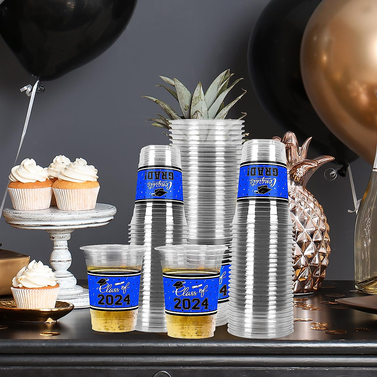 Class of 2025 Celebration - 100 Pcs 16oz Blue Graduation Plastic Cups for Graduation Party | Sturdy & Durable Drinkware for Grad Festivities | Essential Graduation Party Supplies & Decorations