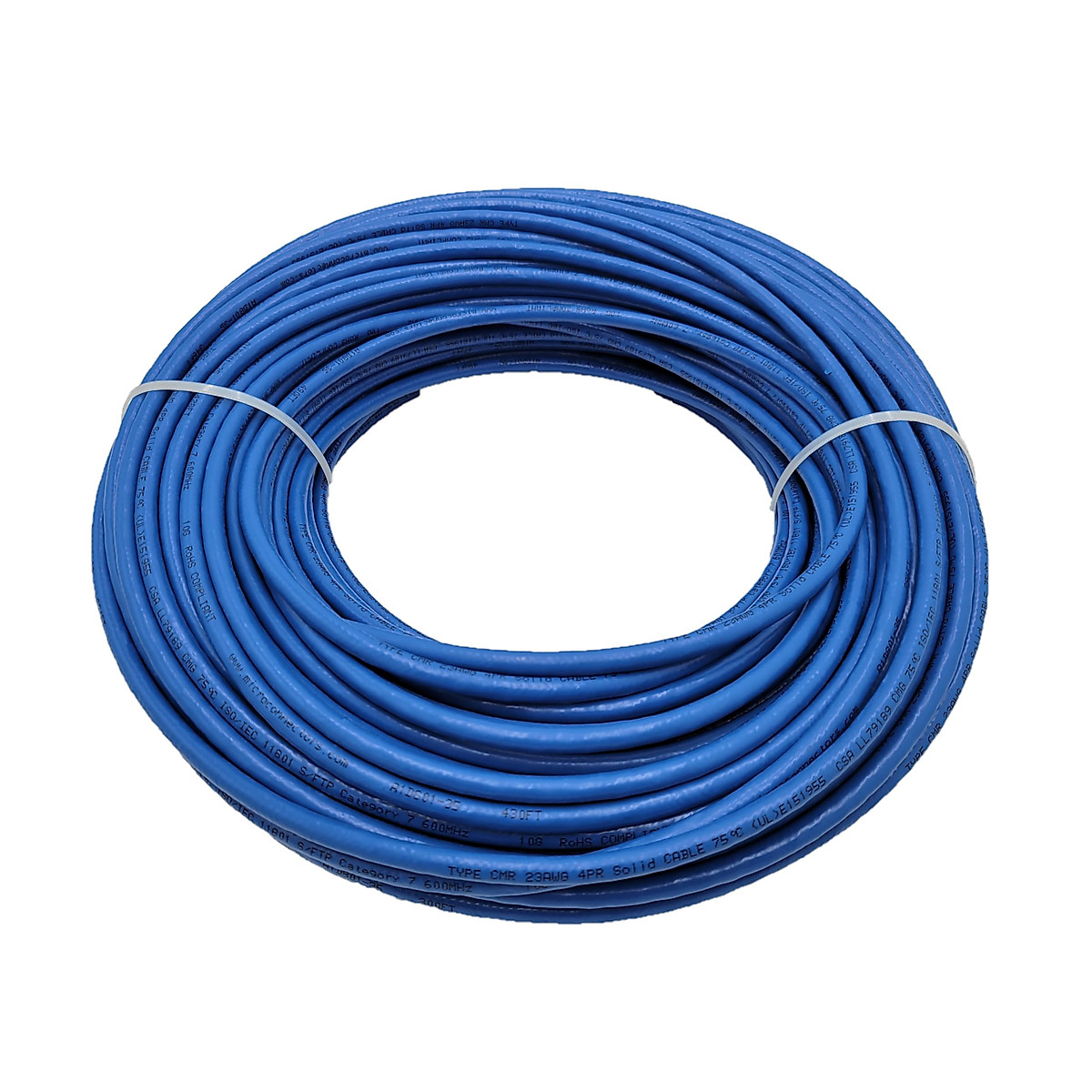 MICRO CONNECTORS 250 Feet Cat7 Bulk Ethernet 23AWG Cable Solid & Shielded (S/FTP) CMR Riser (Blue) (TR4-580SRBL-250)