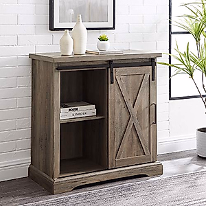 Walker Edison Abbey Modern Farmhouse Sliding X Barn Door Accent Console, 32 Inch, Grey Wash
