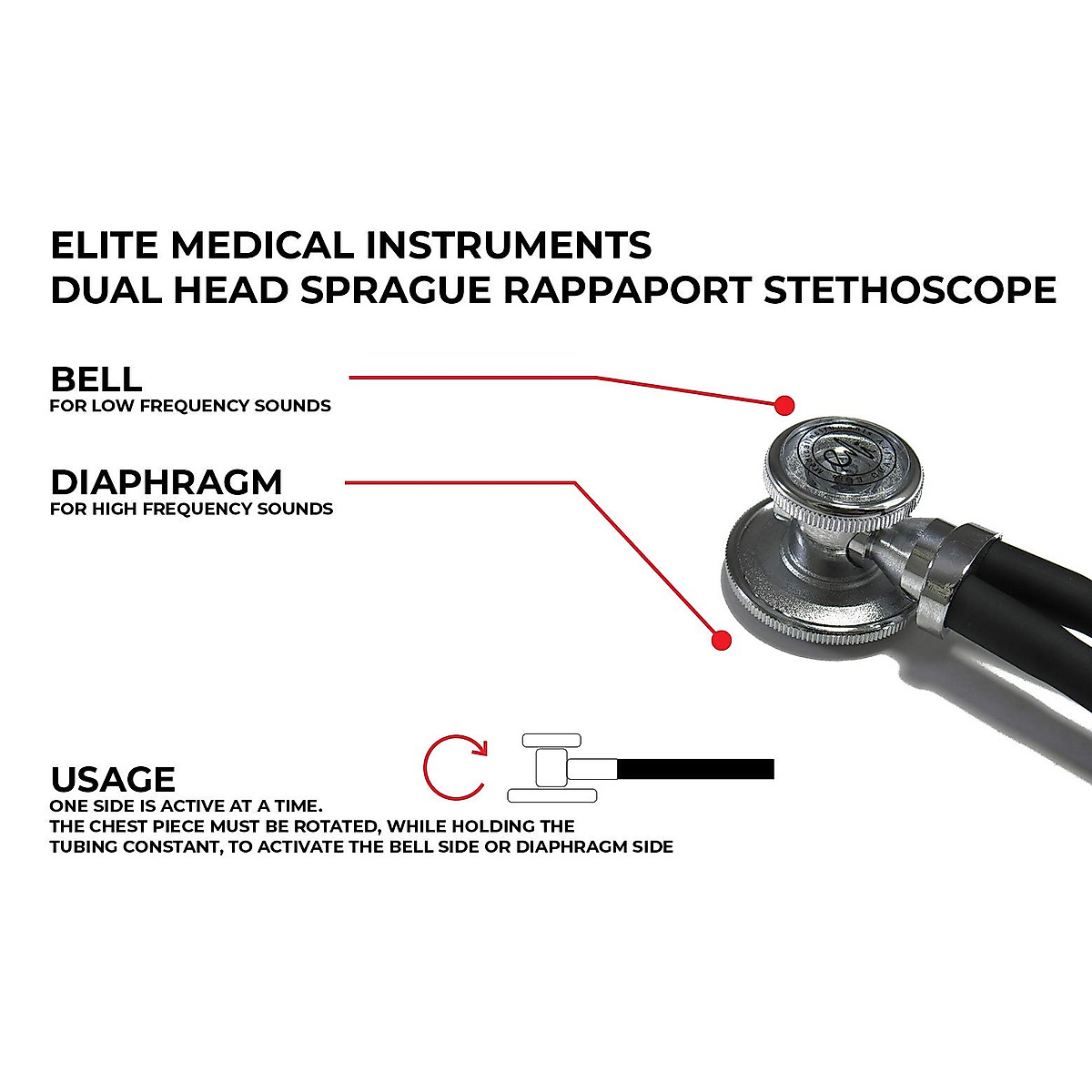 Elite Medical Instruments ESR-112 EMI Sprague Rappaport Dual Head Stethoscope, Black