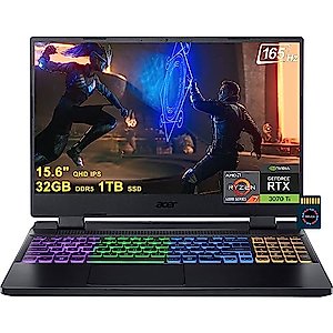 Acer Nitro 5 15 Gaming Laptop | 15.6" QHD IPS 165Hz | AMD 8-core Ryzen 7 6800H (>i7-11370H) | 32GB DDR5 1TB SSD | GeForce RTX3070Ti 8GB Graphic | RGB Backlit HDMI USB-C Win11 Black + 32GB MicroSD Card