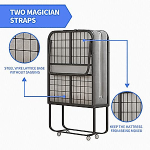 ZAFLY Folding Bed with 4 Inch Mattress,Rollaway Folding Guest Bed Fold Up Bed with Lockable Wheels,Space Saving Foldable Bed Portable Bed,Rollaway Bed with Folding Mattress for Adults,75 x 31 Inch