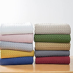 PHF 100% Cotton Waffle Weave Throw Blanket - Washed Soft Lightweight Blanket for All Season - Breathable and Skin-Friendly Blanket for Couch Bed Sofa 50"x60"- Light Khaki/Linen