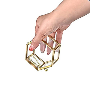 Feyarl Small Gold Glass Jewelry Trinket Tiny Box Ornate Ring Earring Display Box Keepsake Organizer Case Artificial Flower Petals Decorative Box Valentine Wedding Birthday Gift