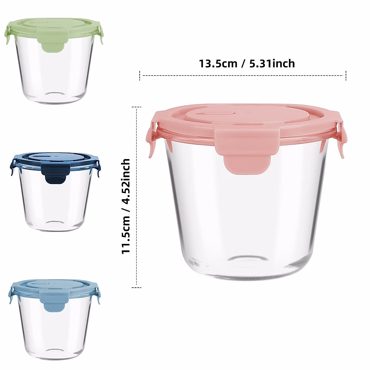 4 Pack Glass Meal Prep Containers with Airtight Lids, Leak-proof Round Storage Containers Set, Reusable Glass Soup Containers Overnight Oats Containers for Leftover, Soup, Fruit
