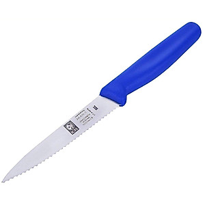 ICEL 9 Inch Paring Knife, Serrated Edge, High Carbon German Stainless Steel razor Sharp Blade, Blue Handle