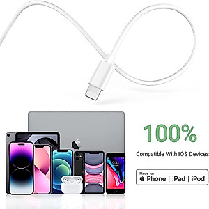 Marchpower iPhone 14 Charger Cord-3Pack 3ft 6ft 10ft MFi Certified Lightning Cable USB-A Fast Charging Cable Compatible with iPhone 13 12 11 Mini Pro Max SE X XS XR 8 7 6 Plus iPod iPad AirPods, White