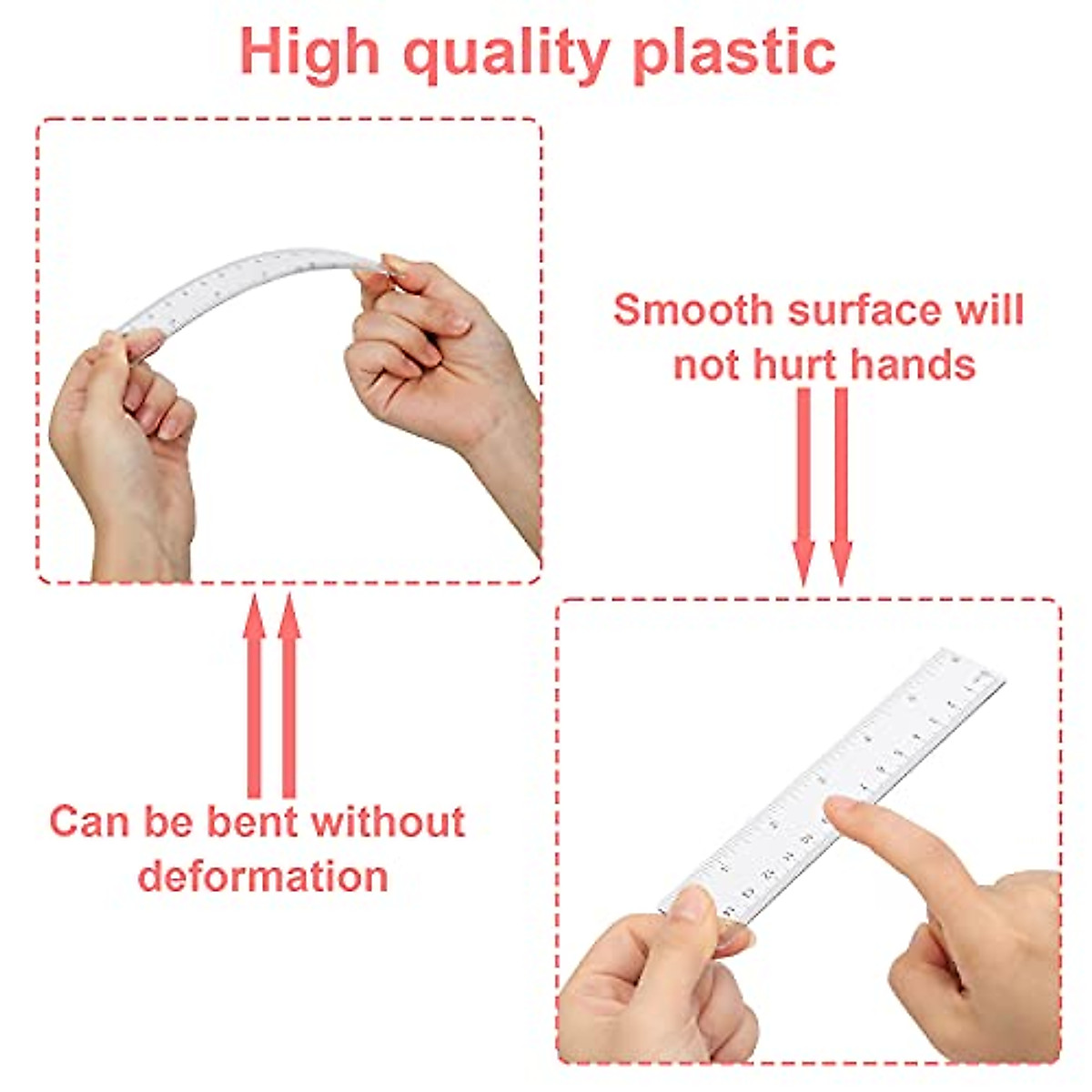 Pletpet 2 Pack 6 inch Clear Plastic Ruler Straight Shatterproof Rulers Transparent Rulers for Student School Office Supply Ruler (Clear)
